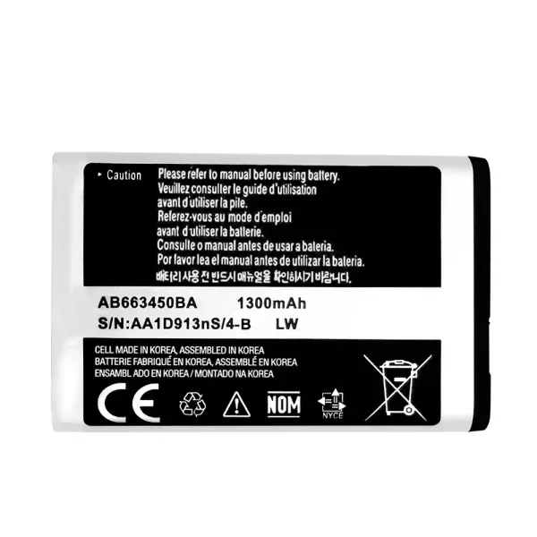 New phone battery AB663450BA for Samsung Rugby 2/Rugby 3/Rugby 4 ...