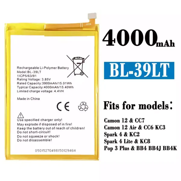 New phone battery BL-39LT for Tecno Camon 12 / Camon 12 Air / Spark 4 ...